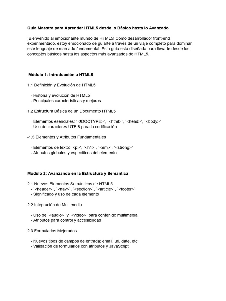 Guía Maestra para Aprender HTML5 Desde Lo Básico Hasta Lo Avanzado | PDF | Script Java | Modelo ...