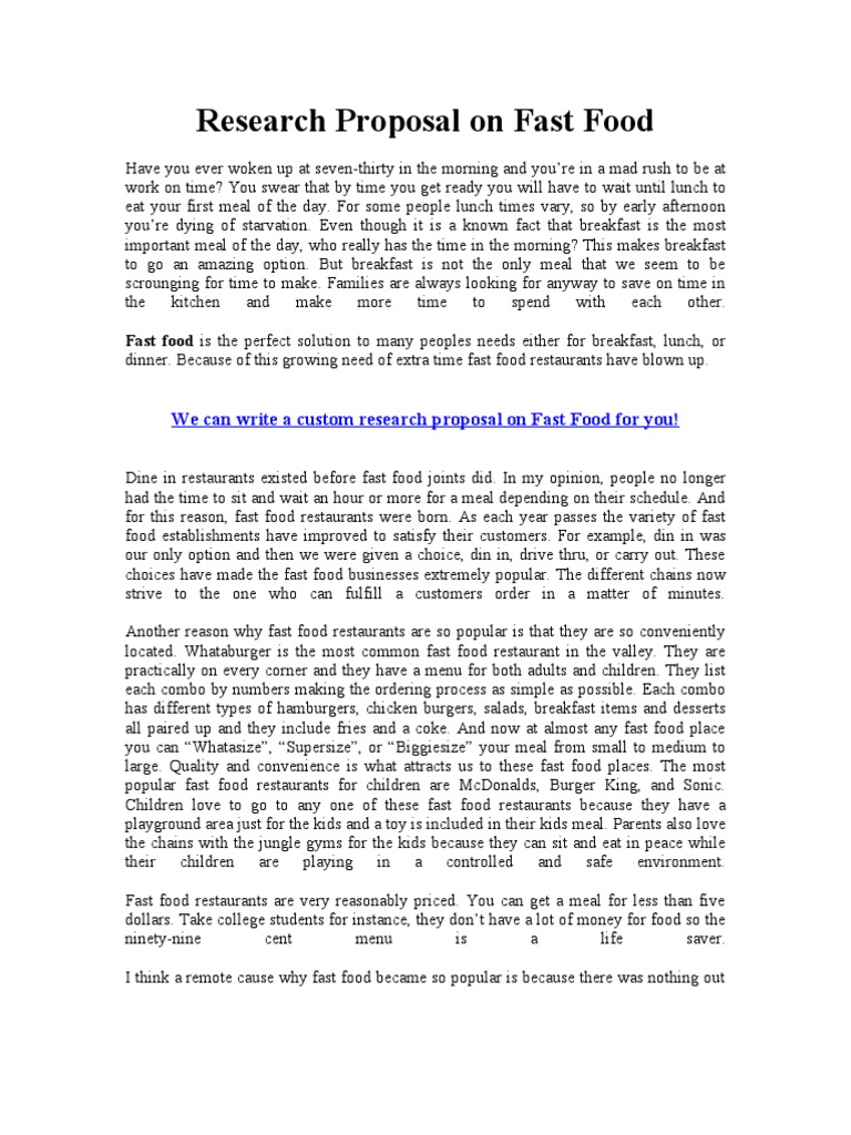 Fast Food Research Proposal Overview | PDF | Fast Food Restaurants ...