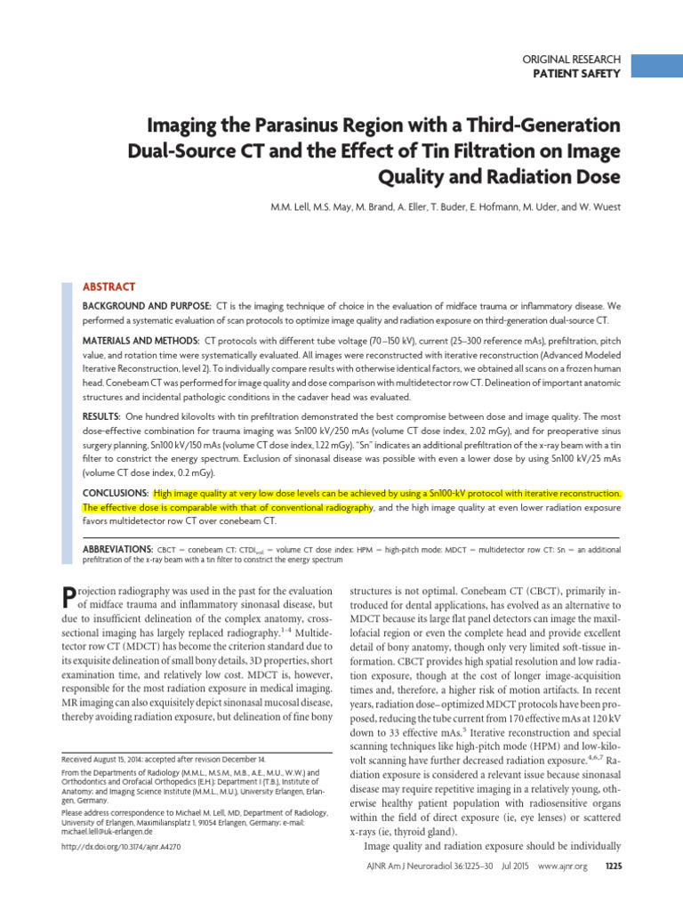Dual-Source CT and The Effect of Tin Filtration On Image | PDF | Ct ...