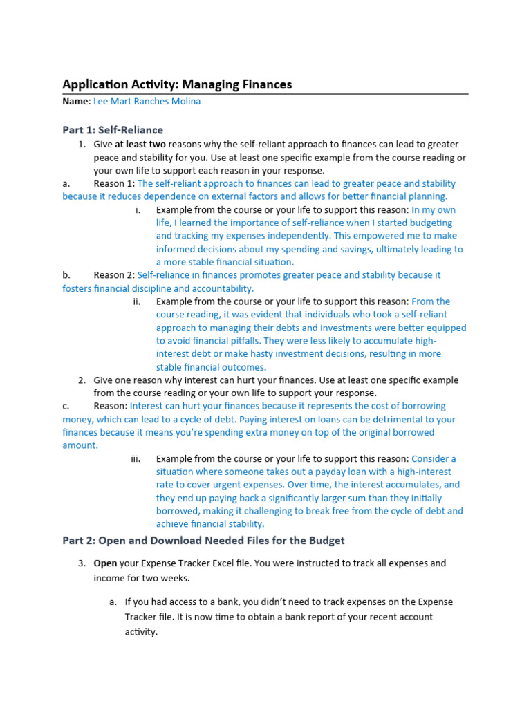 Pc101 Applicationactivity Managingfinances Template | PDF