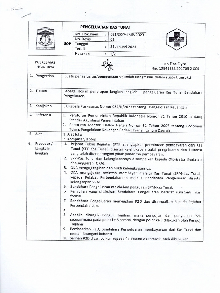 1.5.1.a.3 SOP PENGELUARAN KAS TUNAI | PDF