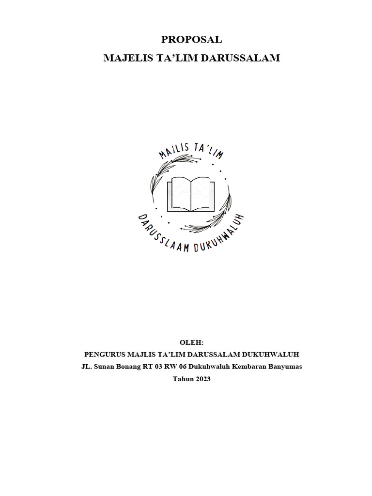 Proposal MaJlis Ta'lim Darussalam | PDF