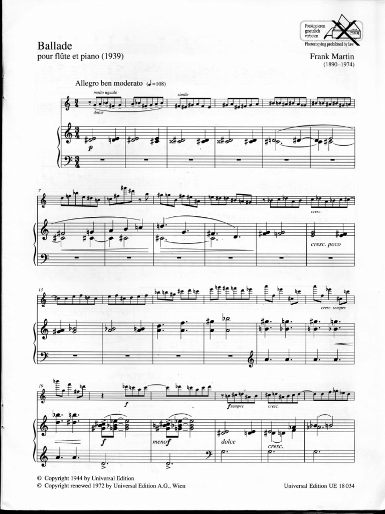 Frank Martin Ballade For Flute and Piano Score | PDF