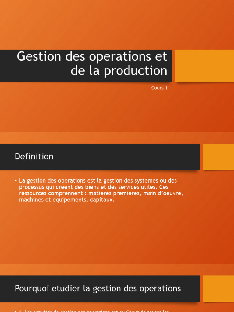 Gestion Des Operations Et de La Production Cours 1 | PDF | Planification | Valeur ajoutée