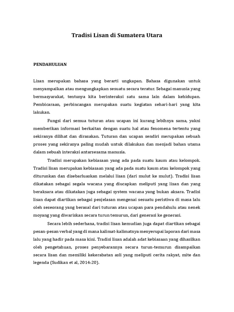 Kekayaan Tradisi Lisan Sumatera Utara | PDF