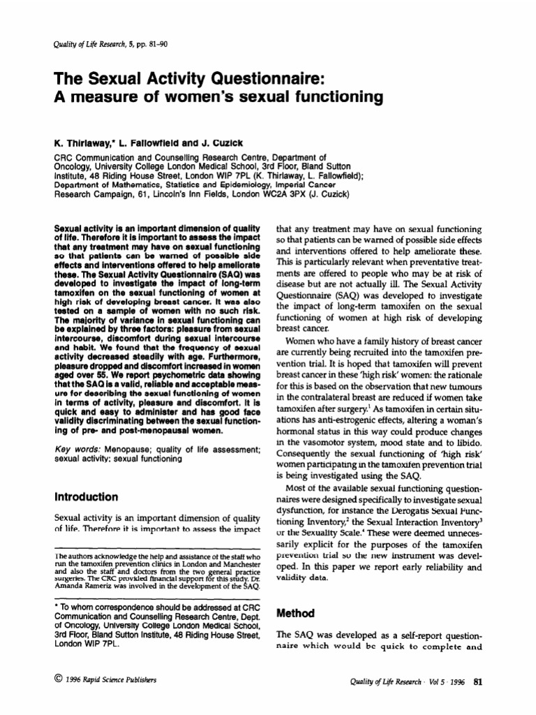The Sexual Activity Questionnaire | PDF | Hormone Replacement Therapy ...
