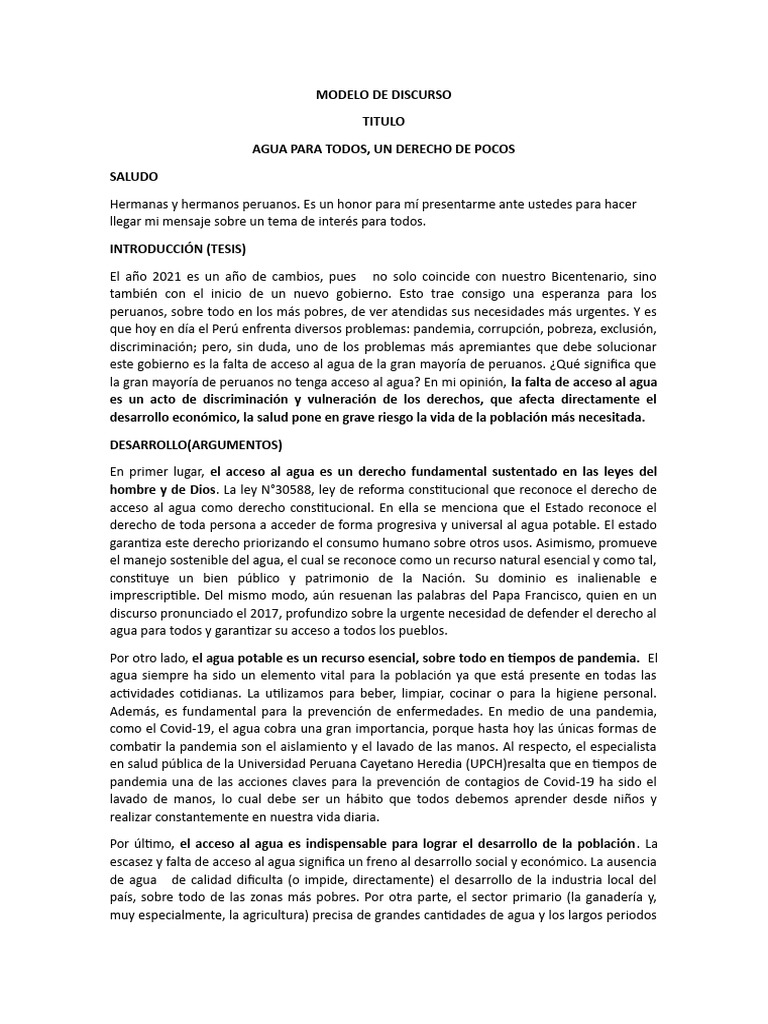 Modelo de Discurso | Descargar gratis PDF | Agua | Perú
