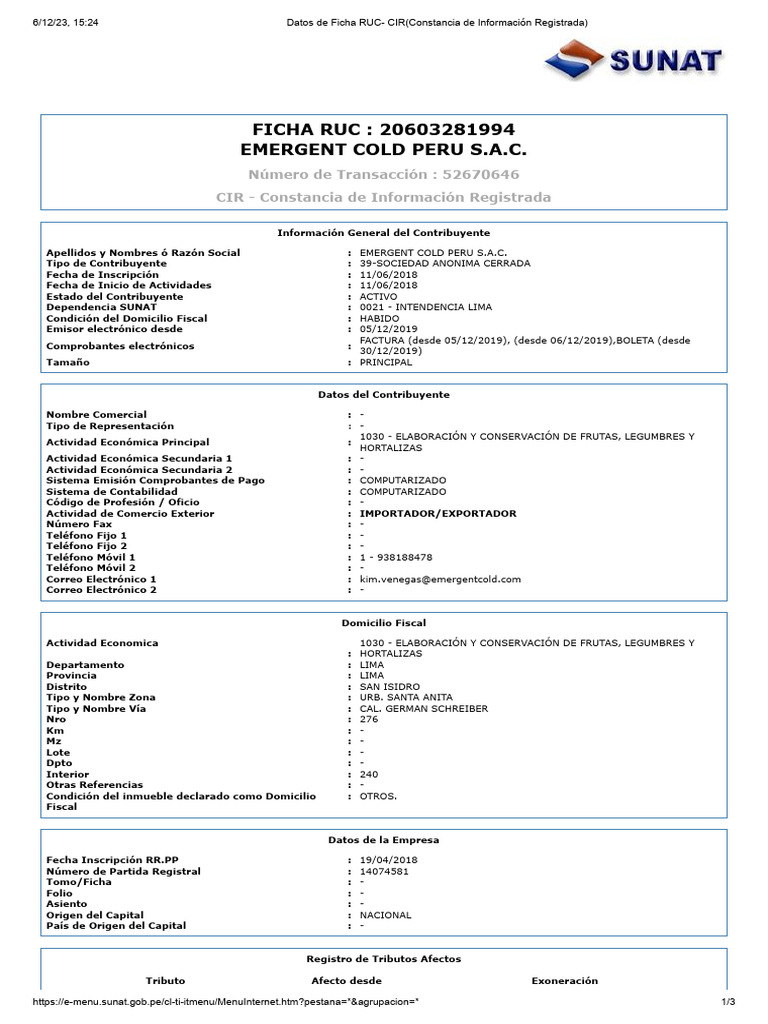 Ficha Ruc Ecp | PDF | Telecomunicaciones | Industrias de servicio
