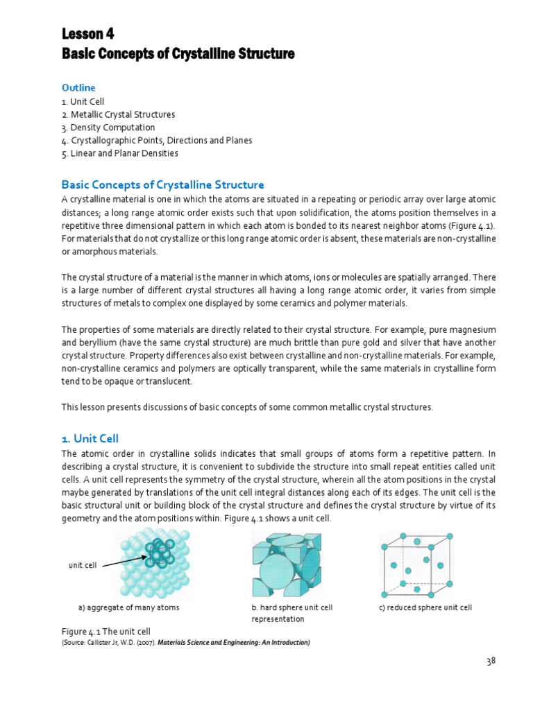 Lesson 4.0 Basic Concepts of Crystalline Structure | PDF | Crystal Structure | Crystal