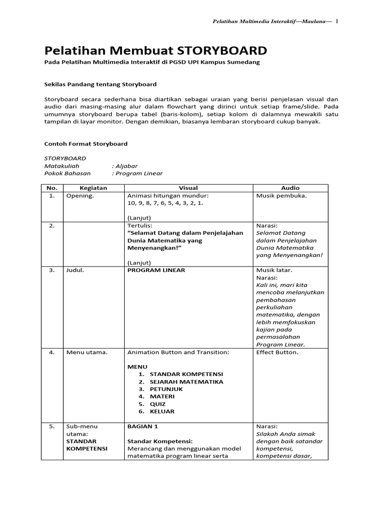 Contoh Storyboard | PDF