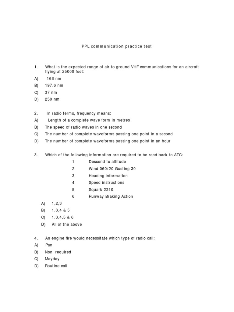 PPL Communication Practice Tests | PDF | Hertz | Radio