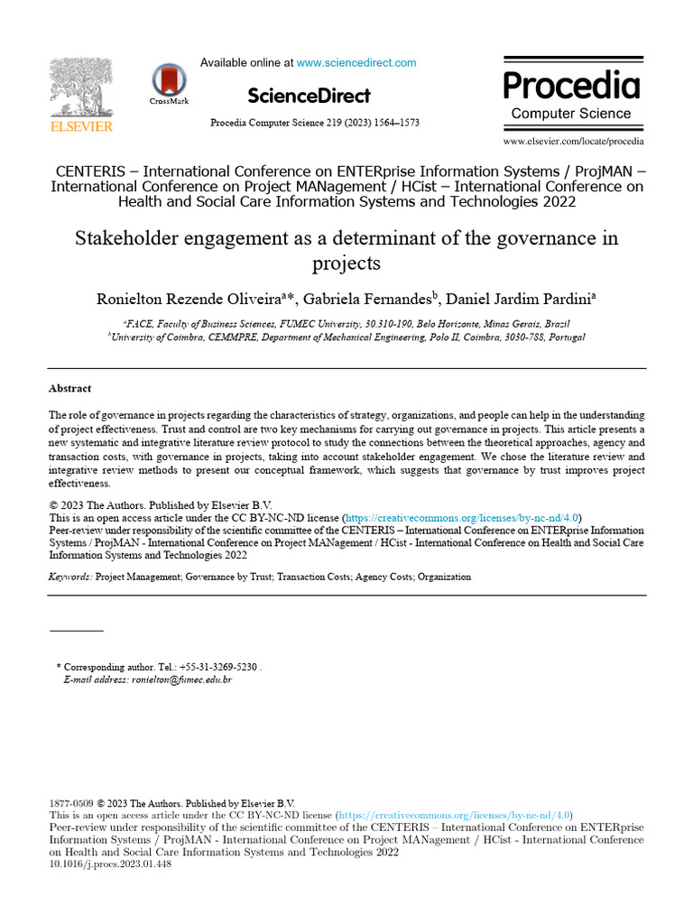 Takeholder Engagement As Determinant of Governance in Project | PDF | Governance | Methodology