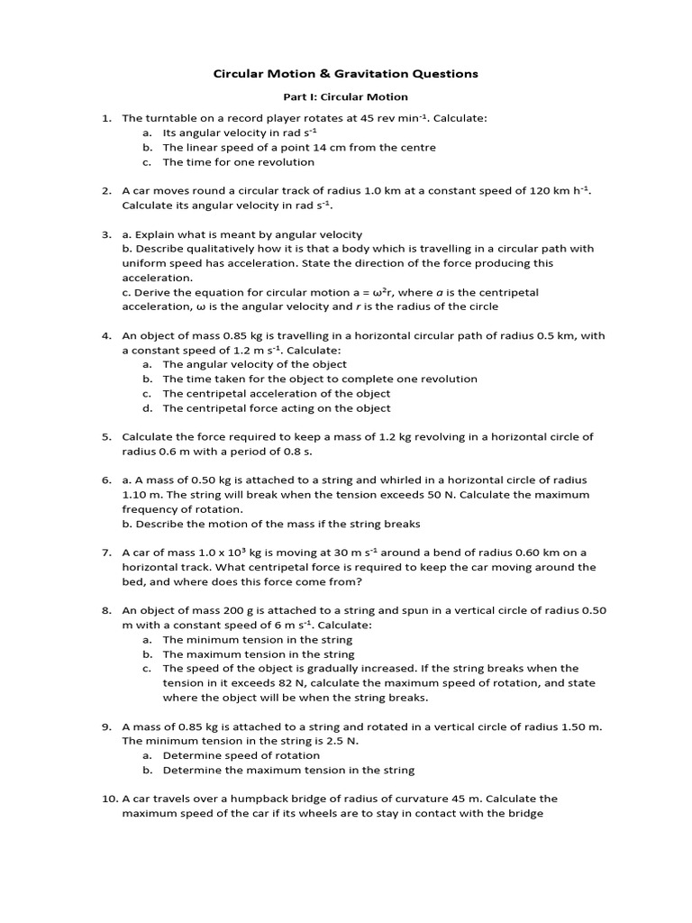 PHY 108 - Circular Motion Practice Questions | PDF | Acceleration | Speed