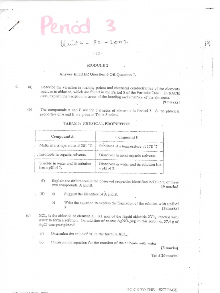 Period Three Past Papers | PDF | Chemical Bond | Hydroxide