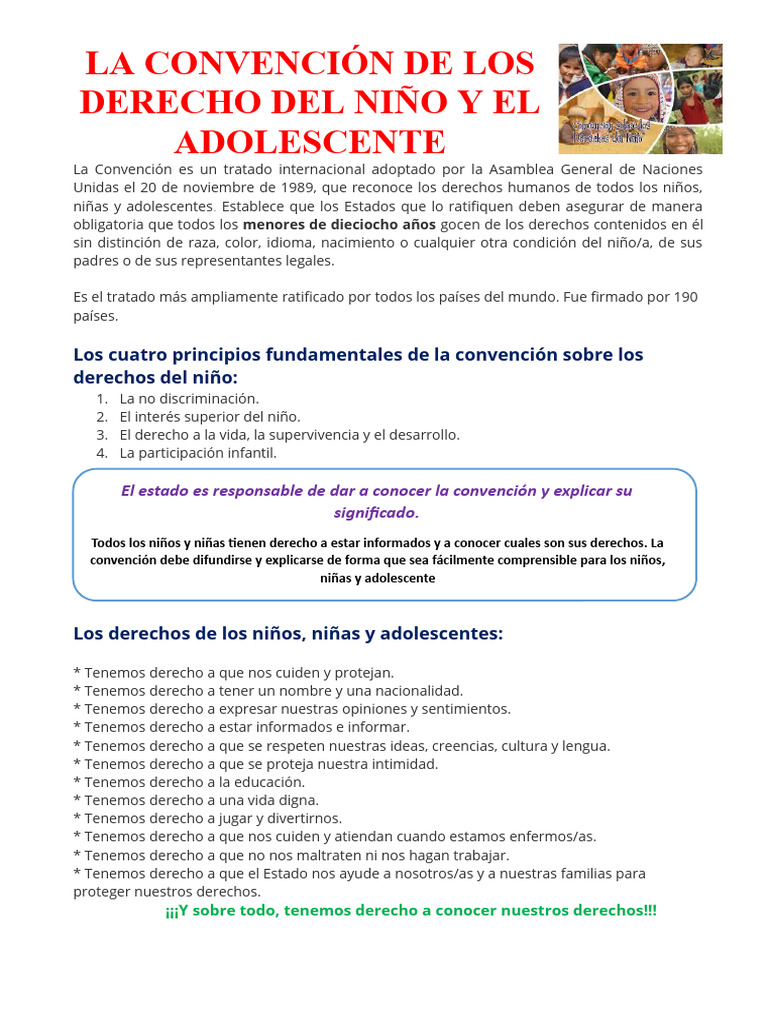 La Convención De Los Derecho Del Niño Y El Adolescente Pdf Convenio
