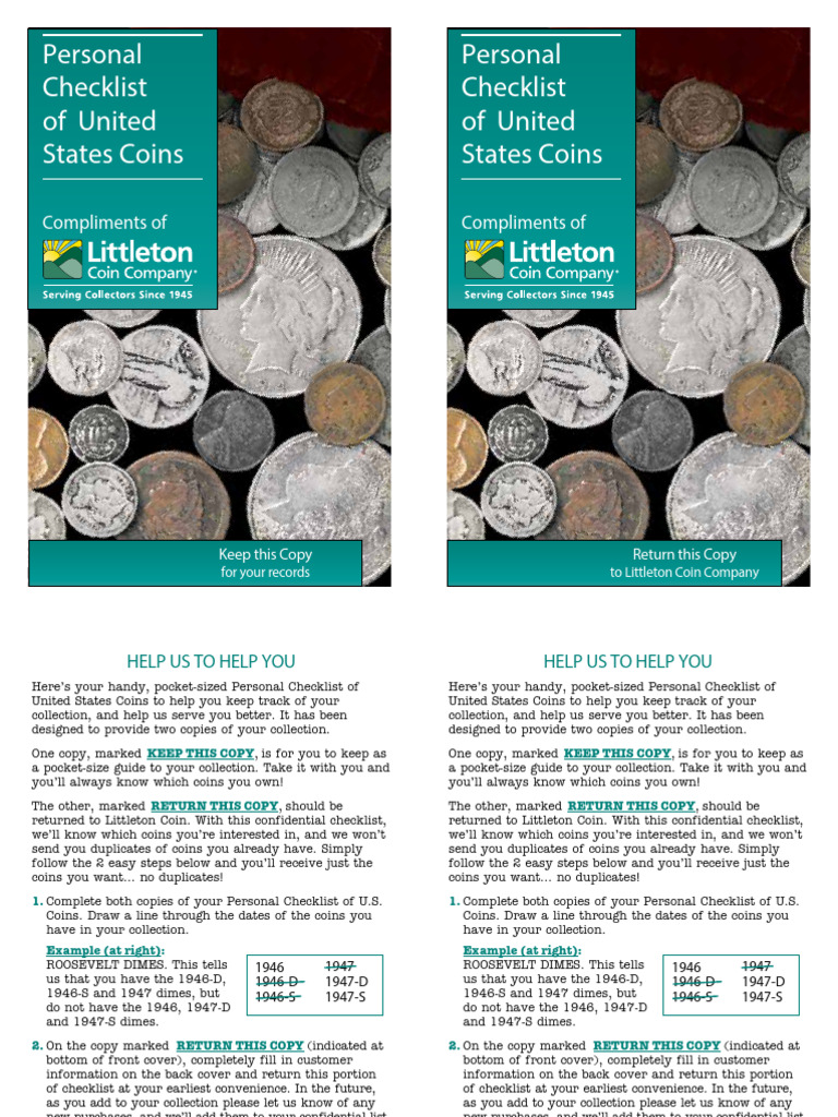 LC 25 Personal Checklist of US Coins | PDF | Nickel (United States Coin ...