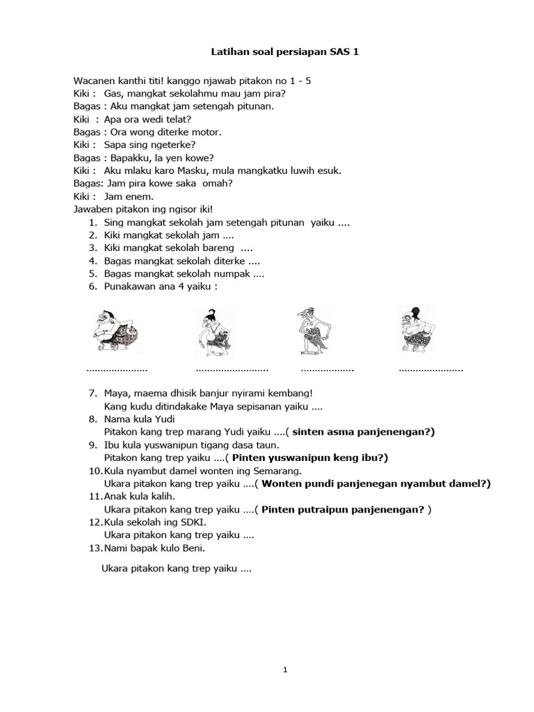 Latihan Bahasa Jawa SAS 1 | PDF