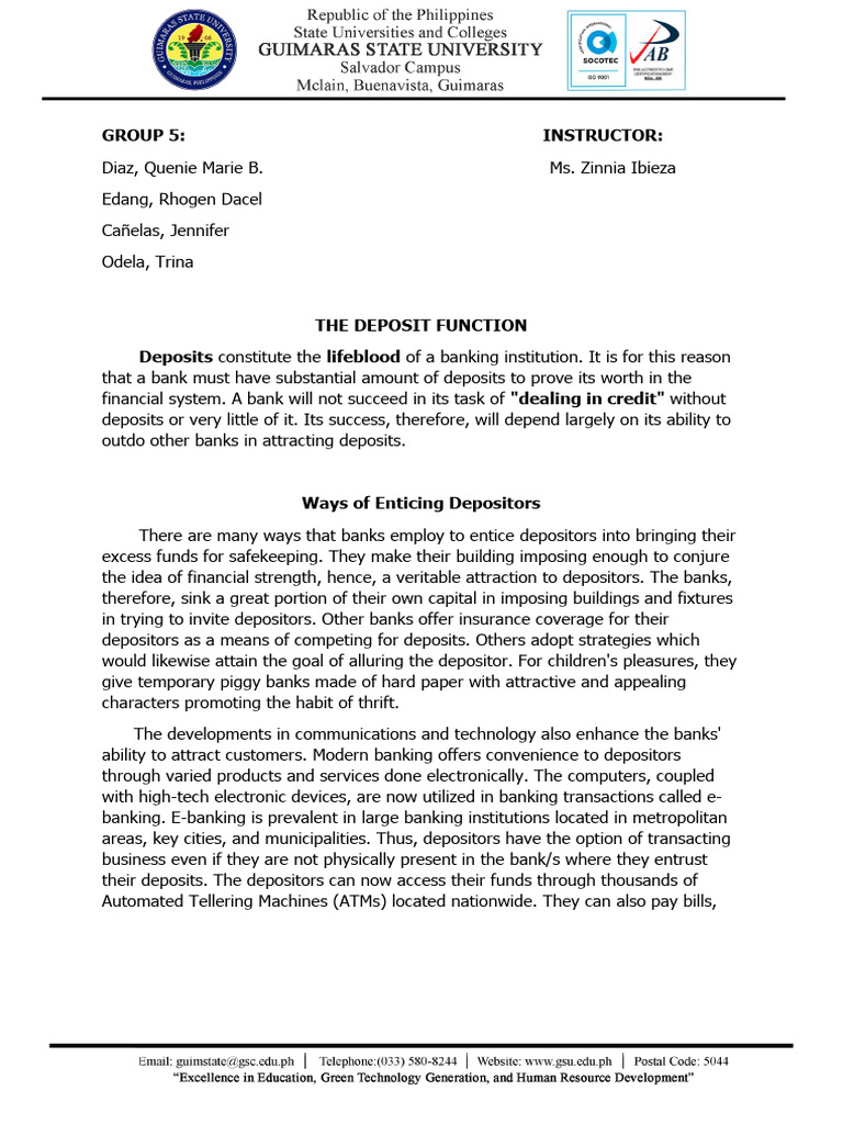 Chapter 8 - The Deposit Function | PDF | Deposit Account | Cheque