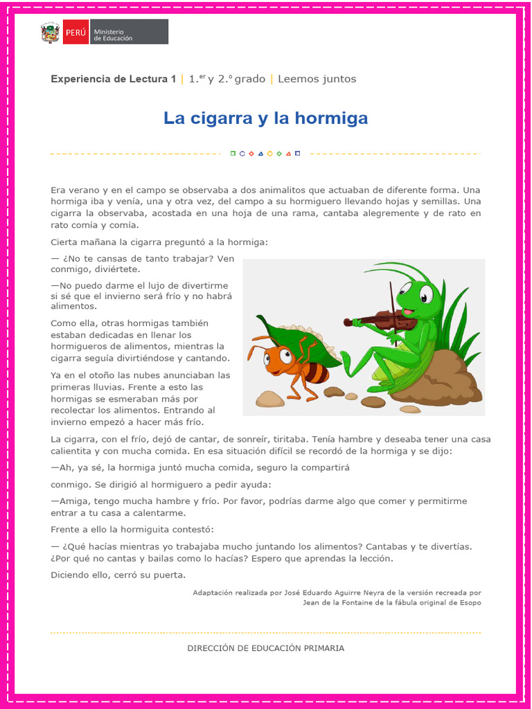 Leemos Juntos La Cigarra y La Hormiga | PDF