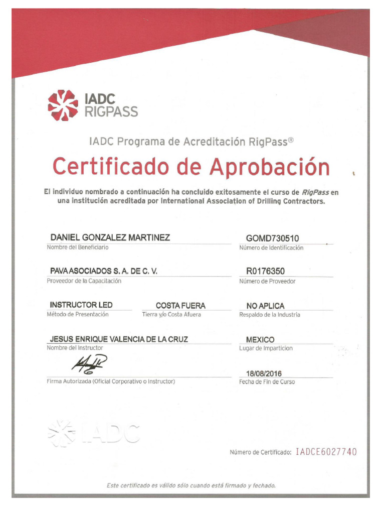 Rigpass Certificado | PDF