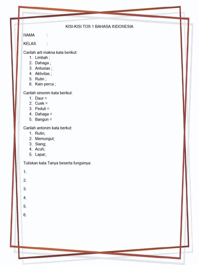 Kisi-Kisi Tos 1 B. Indo | PDF