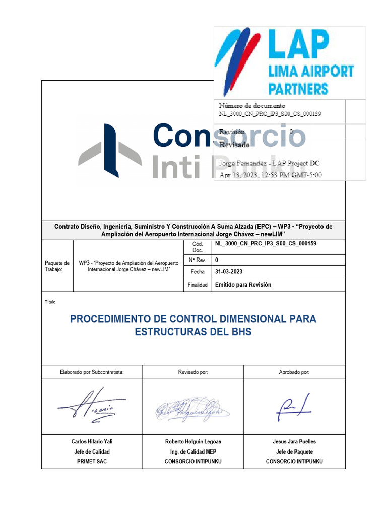 NL - 3000 - CN - PRC - Ip3 - s00 - Cs - 000159 Rev. 0 Procedimiento de ...