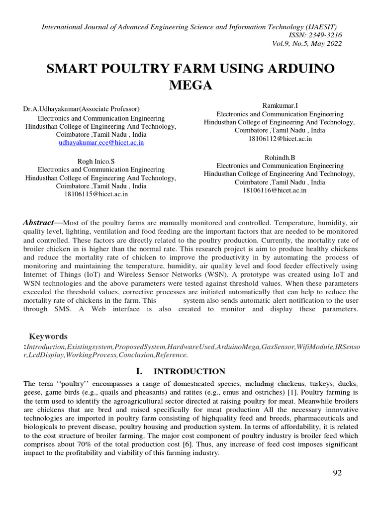 13.smart Poultry Farm Using Arduino Mega | PDF | Internet Of Things | Poultry