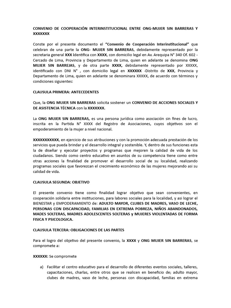 Convenio De Cooperación Interinstitucional Entre Ong Descargar Gratis
