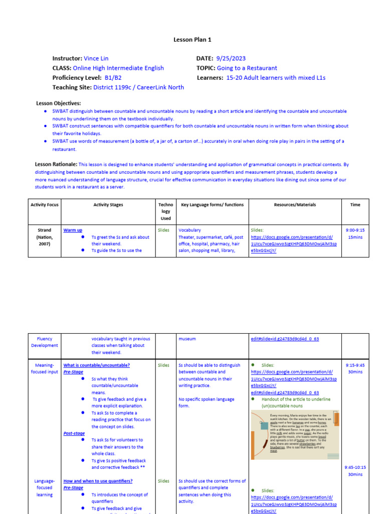 lesson plan 1 | PDF | Noun | Communication