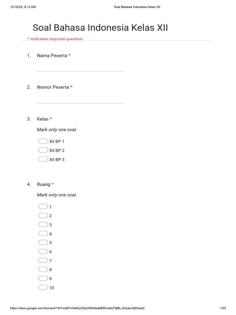 Soal Bahasa Indonesia Kelas XII - Google Forms | PDF