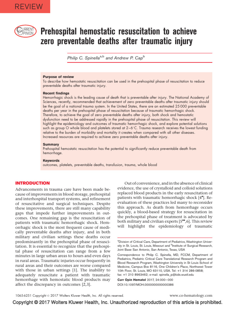 Prehospital Hemostatic Resuscitation To Achieve | PDF | Bleeding ...