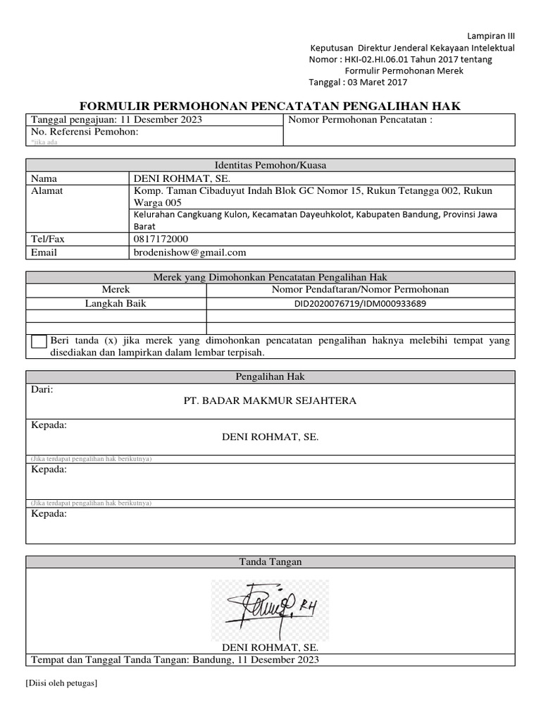 Tanda Terima Pengalihan Merek Langkah Baik-12 | PDF
