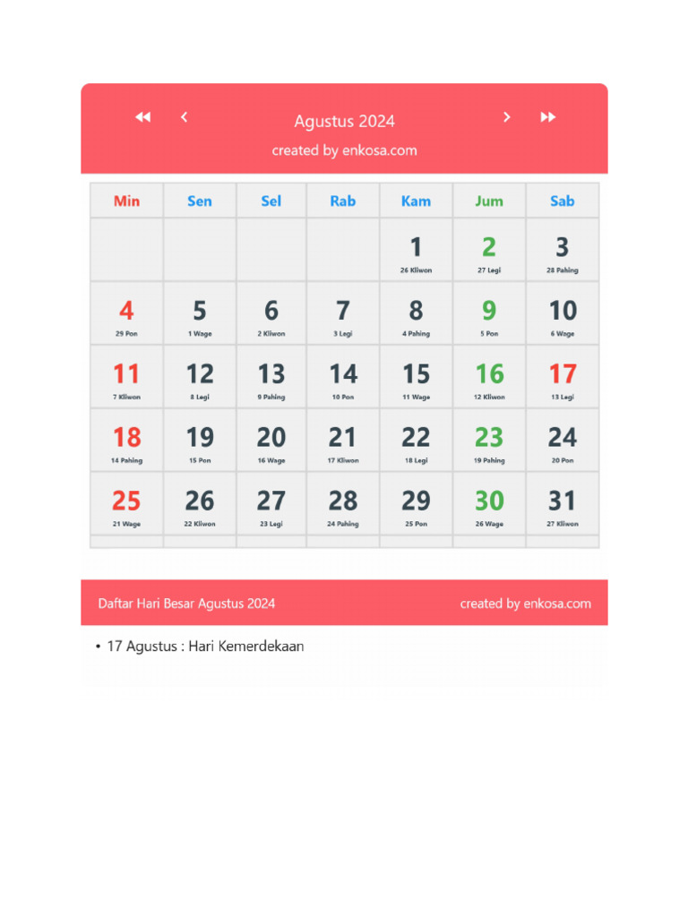 Kalender-Agustus-2024-created-by-Enkosa | PDF