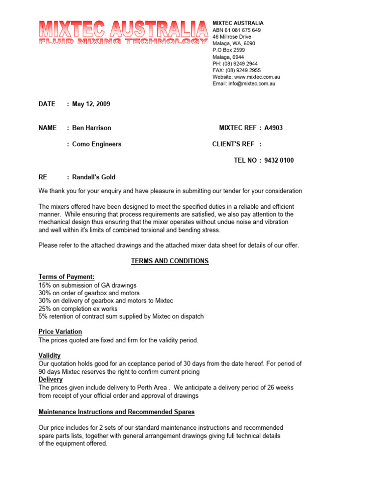 Mixtec Agitator Tender for Randall's Gold | PDF | Mining | Physical ...