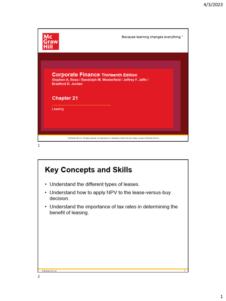 Corporate Fin. Chapter 10 - Leasing (SLIDE) | PDF | Lease | Debt