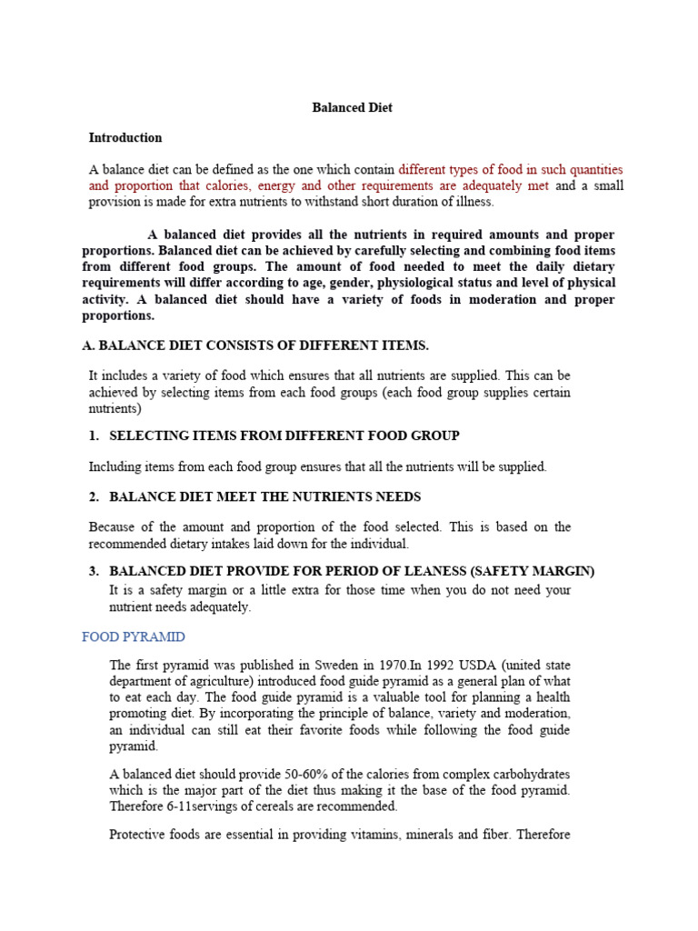 Balanced Diet 1 | PDF
