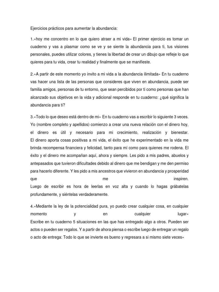Ejercicios Prácticos Para Aumentar La Abundancia Descargar Gratis Pdf
