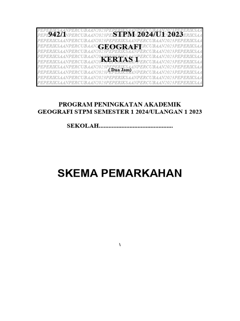Skema Geografi Percubaan Semester 1 2024 | PDF | Sains & Matematika