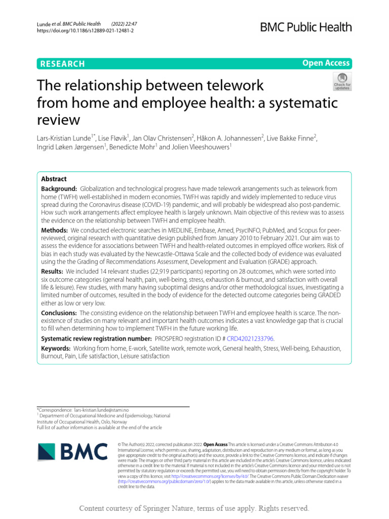 The Relationship Between Telework From Home and em | PDF | Systematic ...