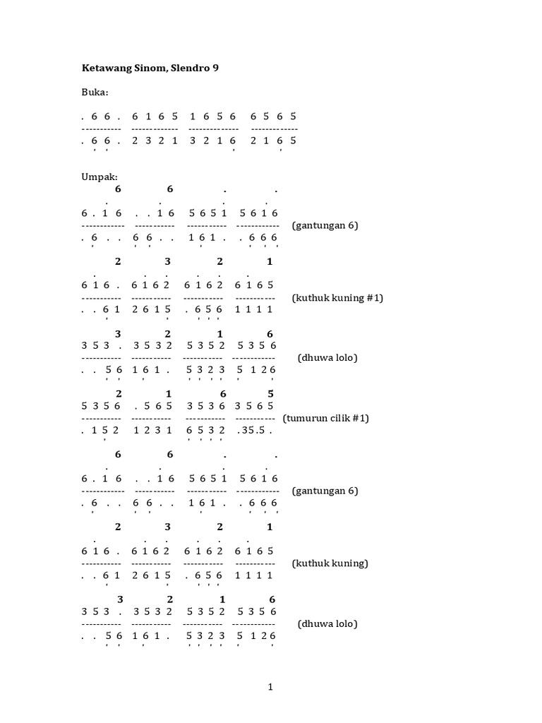 Ketawang Sinom, Slendro 9 | PDF