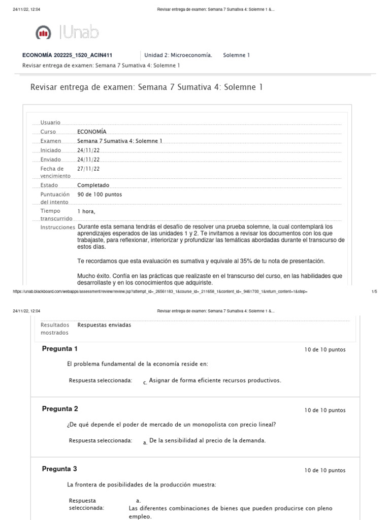 Revisar Entrega de Examen - Semana 7 Sumativa 4 - Solemne 1 &.. | PDF | Mercado (economía ...
