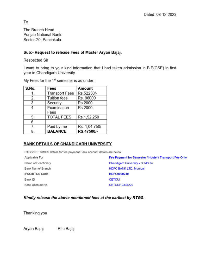 FEES LETTER | PDF
