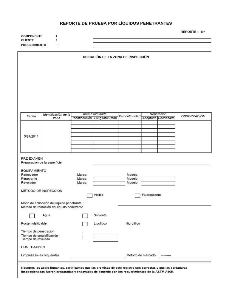 Formato de Liquidos Penetrantes - TECSUP | PDF