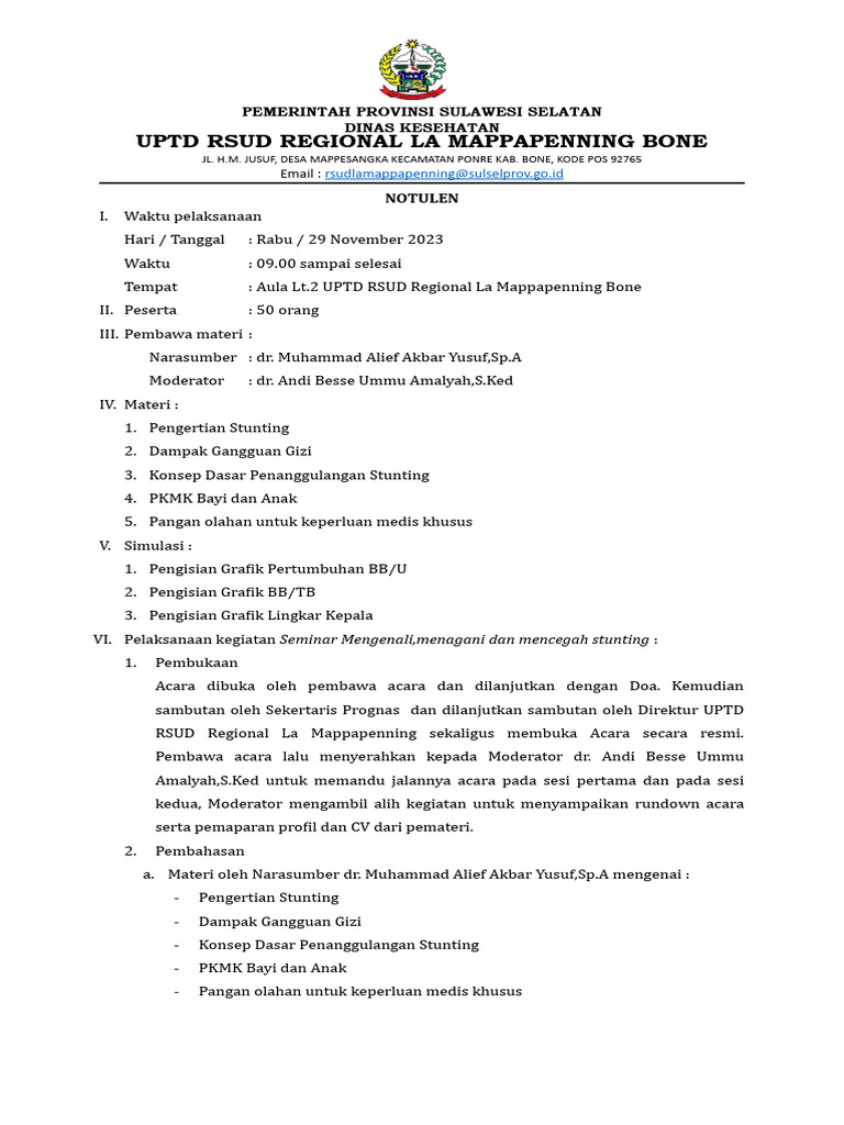 Notulen Seminar Stunting | PDF | Pengembangan Diri | Kesehatan Holistik