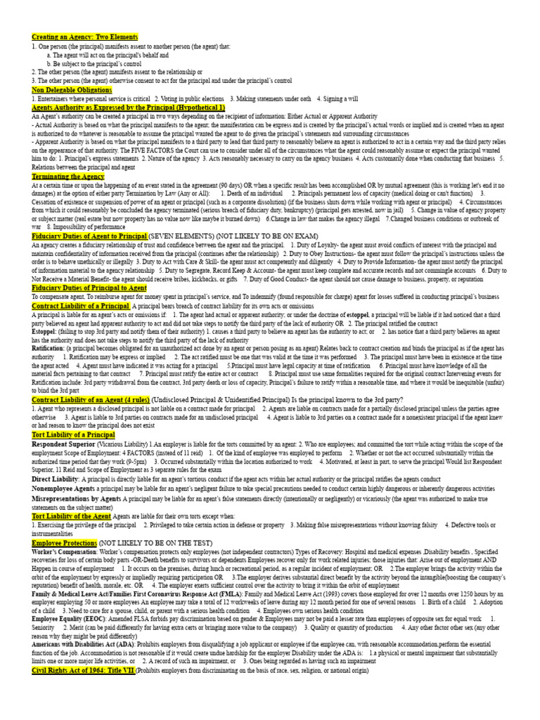 BLAW 308 Final Cheat Sheet | PDF | Legal Liability | Law Of Agency BLAW 308 Final Cheat Sheet | PDF | Legal Liability | Law Of Agency