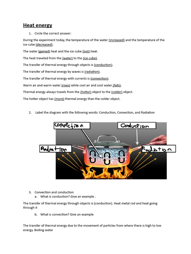 Heat Energy Worksheet | PDF | Thermal Conduction | Heat