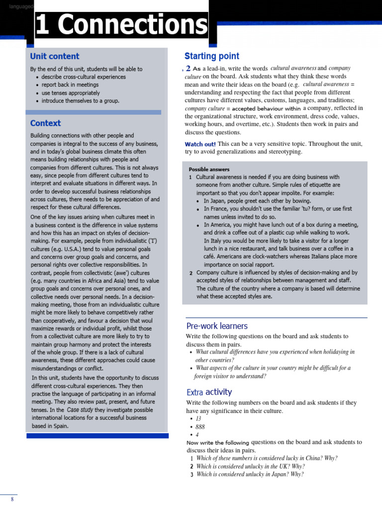 061 - Business Result Advanced TB - Unit 1 - Connectivity | PDF
