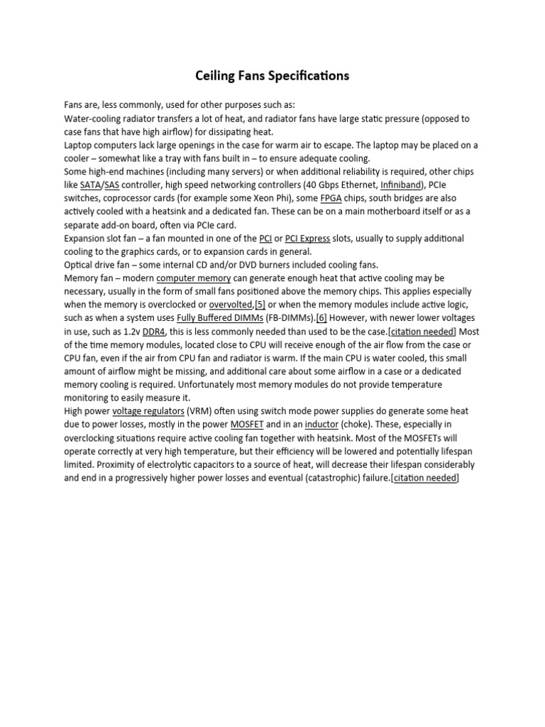 Ceiling Fans Specifications | PDF