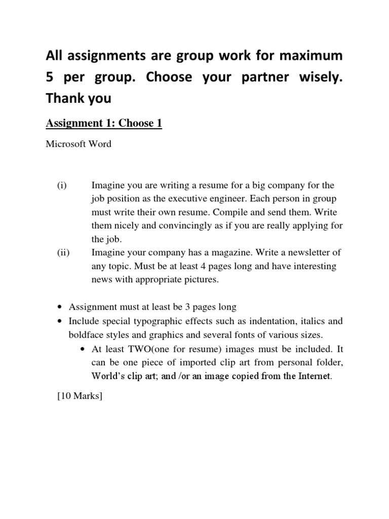 All Assignments Are Group Work For Maximum 5 Per Group. Choose Your ...