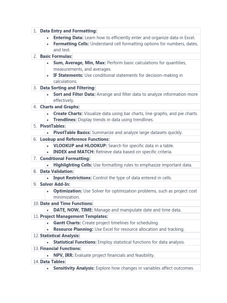 excel course outline | PDF | Microsoft Excel | Data Analysis